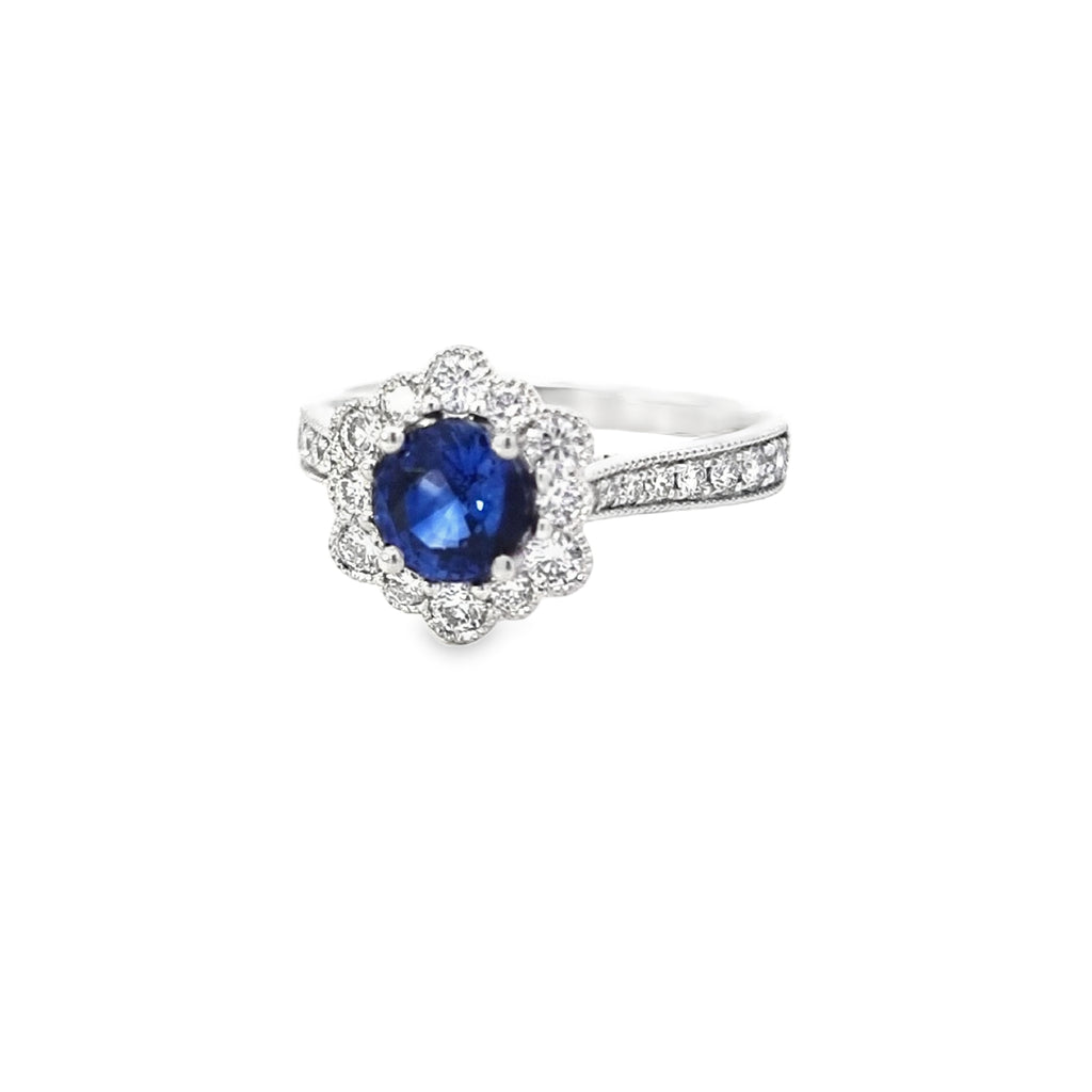 Sapphire & Diamond Fancy Halo Ring Set in Platinum – Montpellier Jewellers